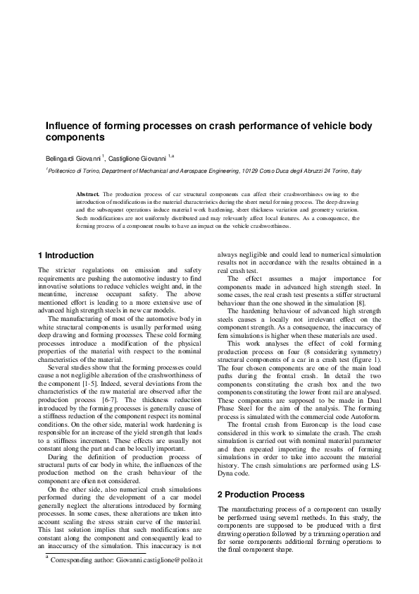 (PDF) Influence of forming processes on crash performance of vehicle ...