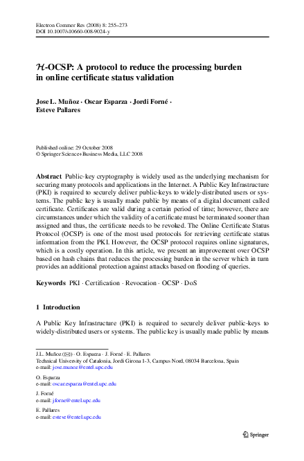 (PDF) -OCSP: A protocol to reduce the processing burden in online certificate status validation