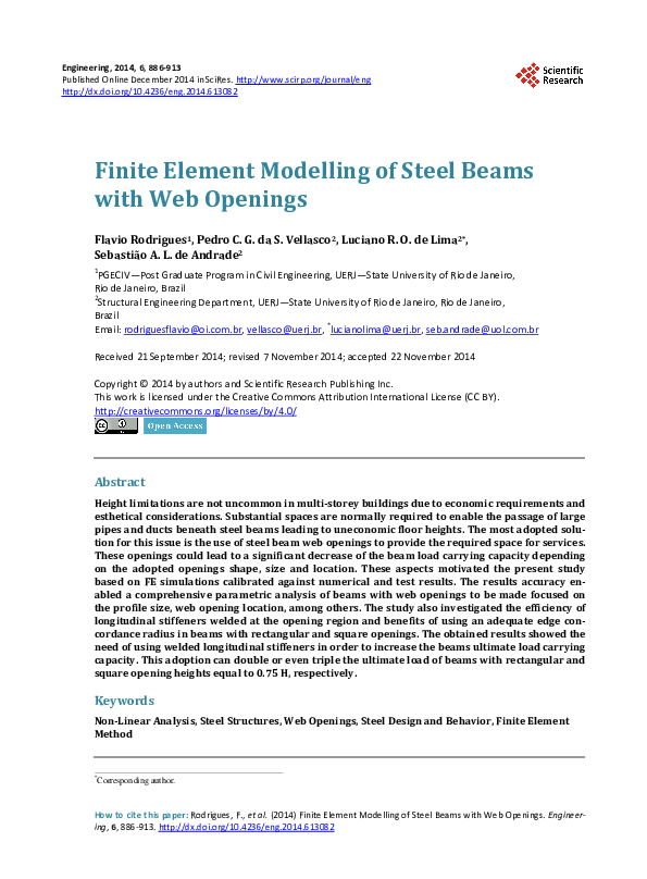 (PDF) Finite Element Modelling of Steel Beams with Web Openings