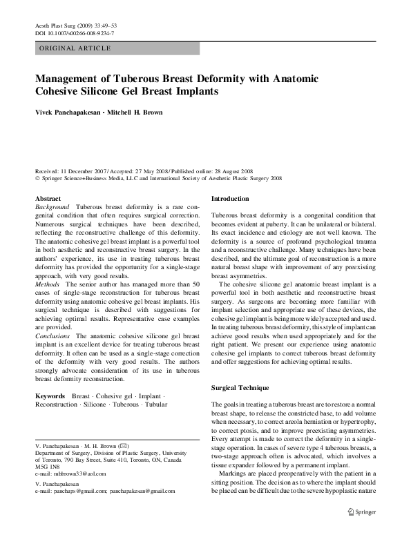 (PDF) Management of Tuberous Breast Deformity with Anatomic Cohesive ...