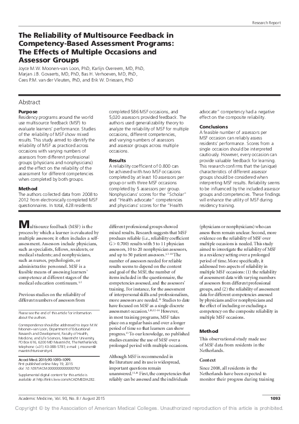(PDF) The Reliability of Multisource Feedback in Competency-Based ...