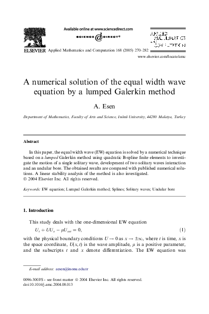 Pdf A Numerical Solution Of The Equal Width Wave Equation By A Lumped Galerkin Method