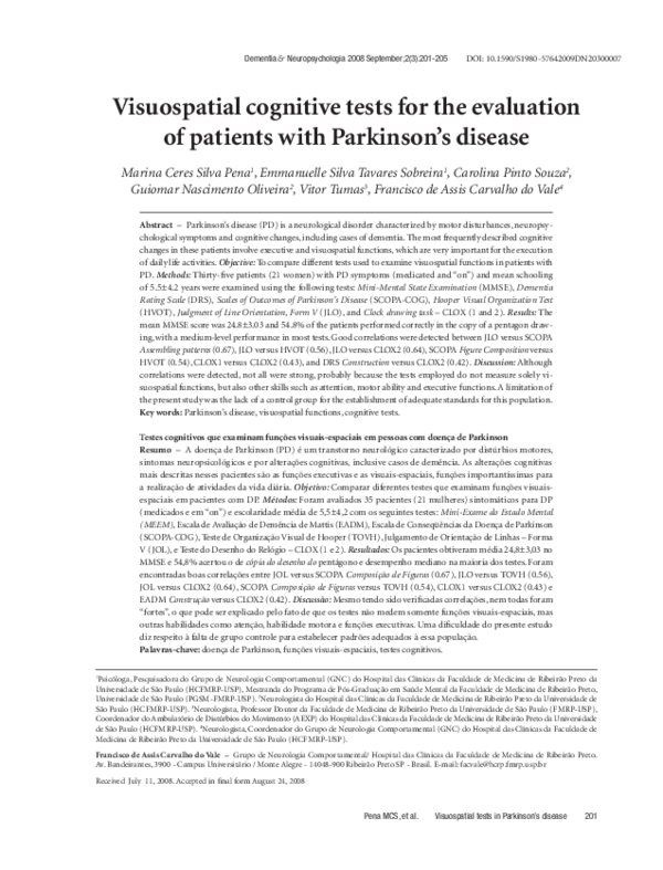 (PDF) Visuospatial cognitive tests for the evaluation of patients with ...