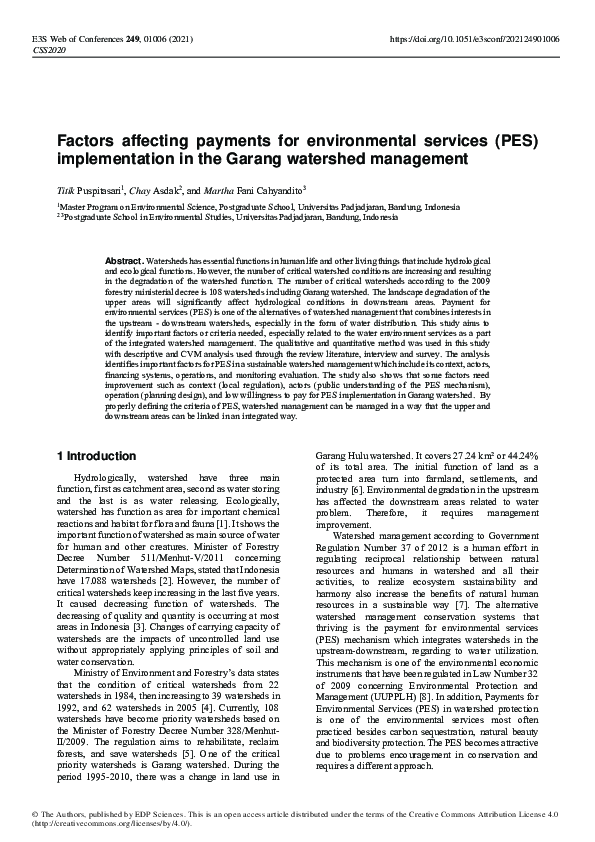 (PDF) Factors affecting payments for environmental services (PES ...