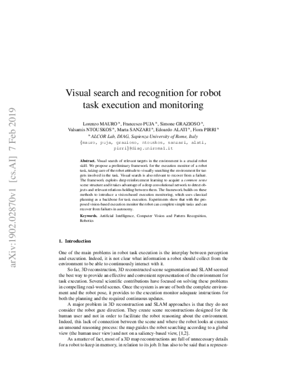 Pdf Visual Search And Recognition For Robot Task Execution And Monitoring