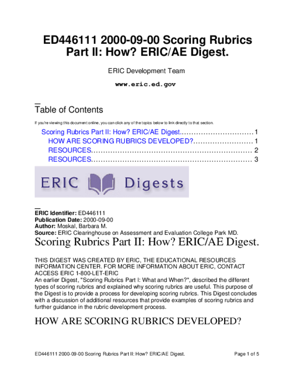 (PDF) Scoring Rubrics Part II: How? ERIC/AE Digest | Barbara Moskal ...
