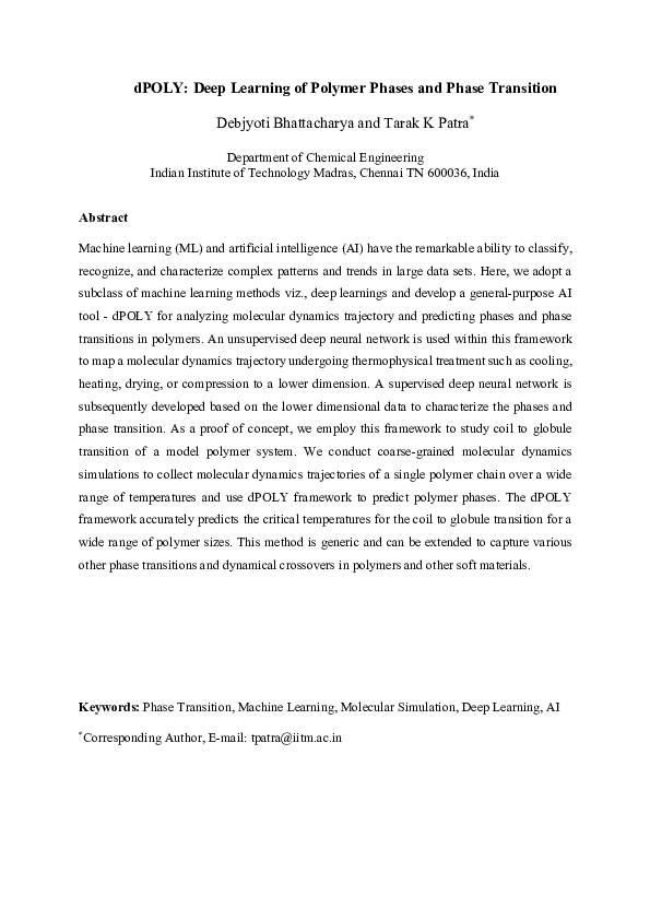 Pdf Dpoly Deep Learning Of Polymer Phases And Phase Transition