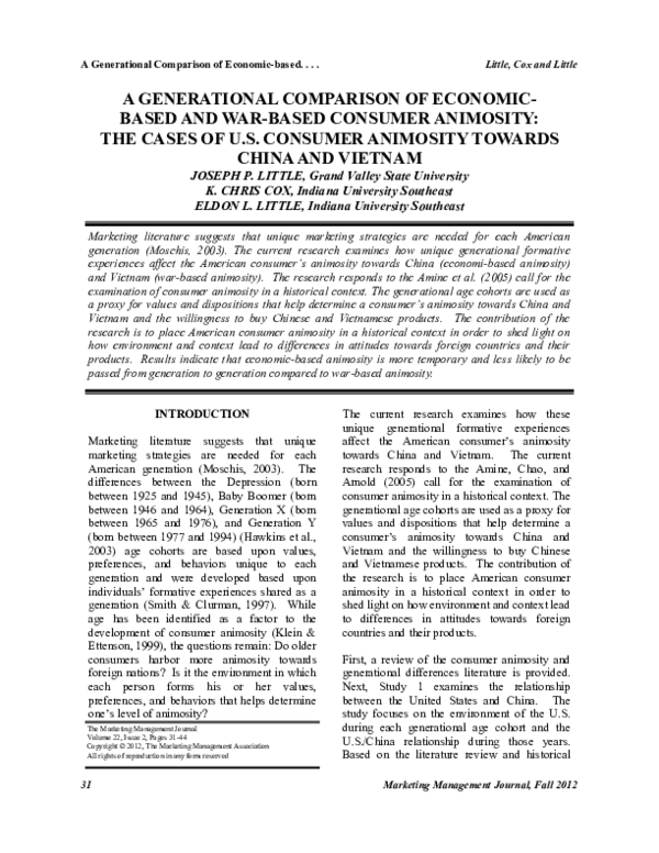 (PDF) A Generational Comparison of Economic-based and War-based ...