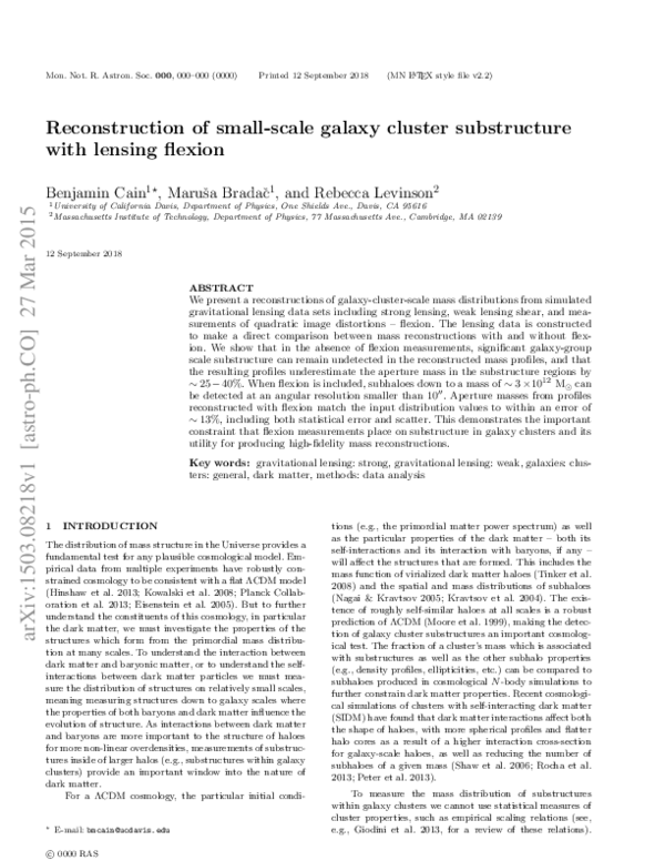 Pdf Reconstruction Of Small Scale Galaxy Cluster Substructure With Lensing Flexion