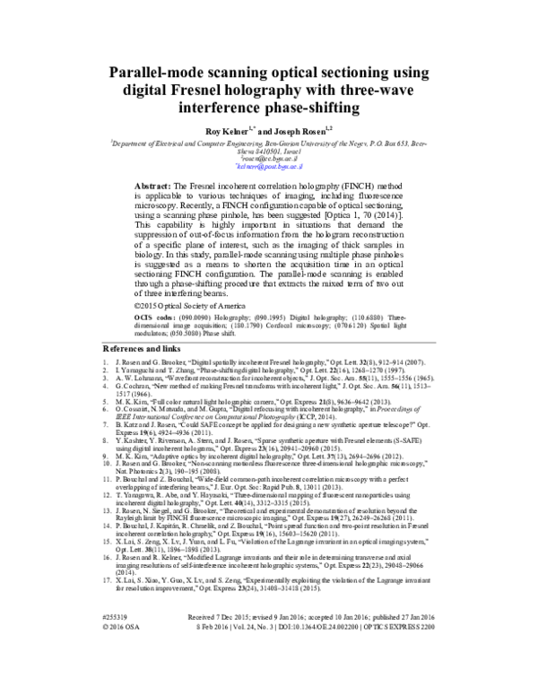 (PDF) Parallel-mode scanning optical sectioning using digital Fresnel holography with three-wave ...