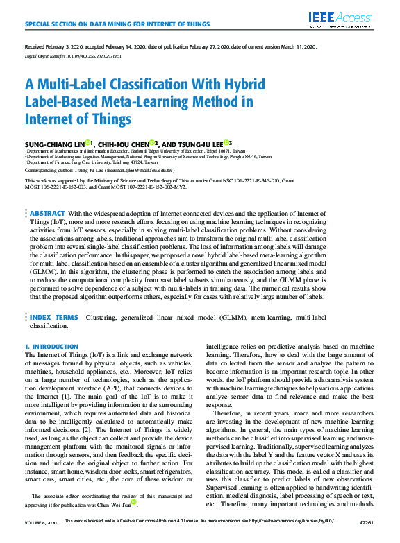 Pdf A Multi Label Classification With Hybrid Label Based Meta Learning Method In Internet Of