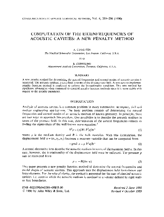 (PDF) Computation of the eigenfrequencies of acoustic cavities: A new penalty method