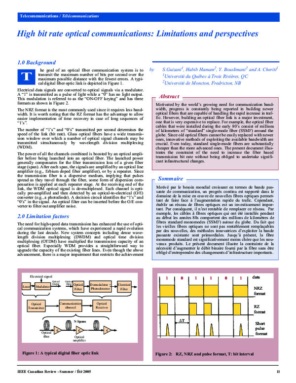 (PDF) High bit rate optical communications: Limitations and perspectives