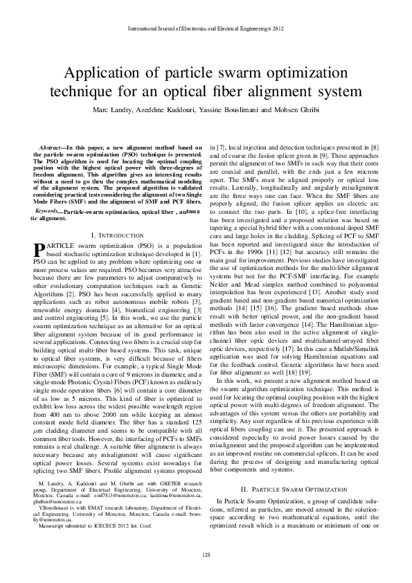 (PDF) Application of Particle Swarm Optimization Technique for an Optical Fiber Alignment System