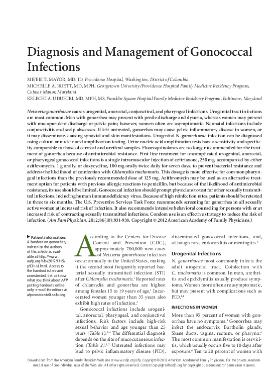 (PDF) Diagnosis and management of gonococcal infections
