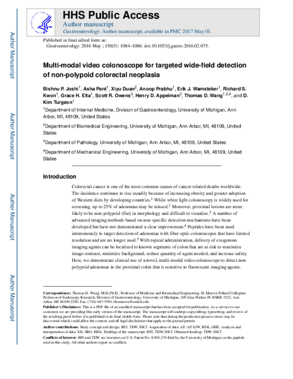 (PDF) Multimodal Video Colonoscope for Targeted Wide-field Detection of ...