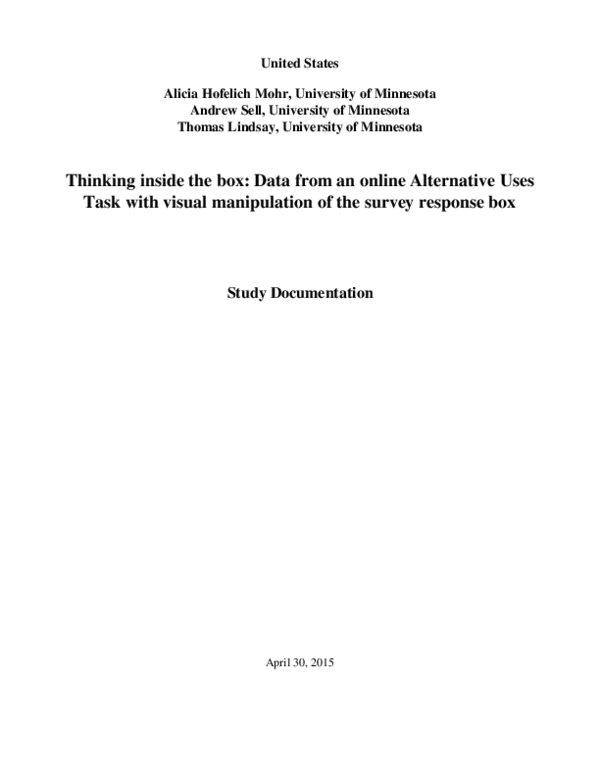 (PDF) Thinking Inside the Box: Data from an Online Alternative Uses ...