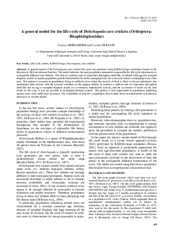 (PDF) A general model for the life cycle of Dolichopoda cave crickets ...