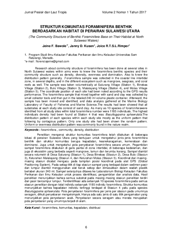 (PDF) Struktur komunitas foraminifera benthik berdasarkan habitat di ...