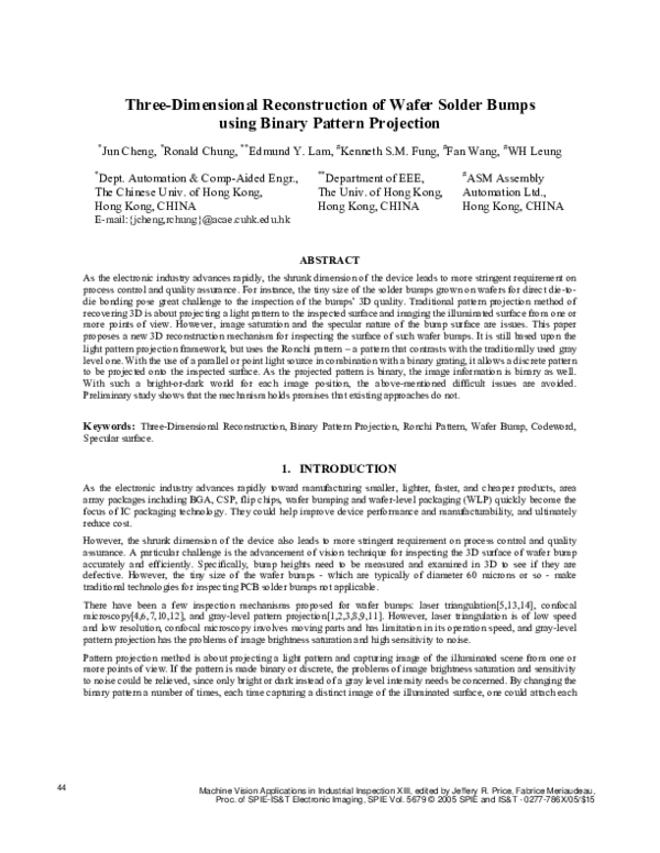 (PDF) Three-dimensional reconstruction of wafer solder bumps using binary pattern projection