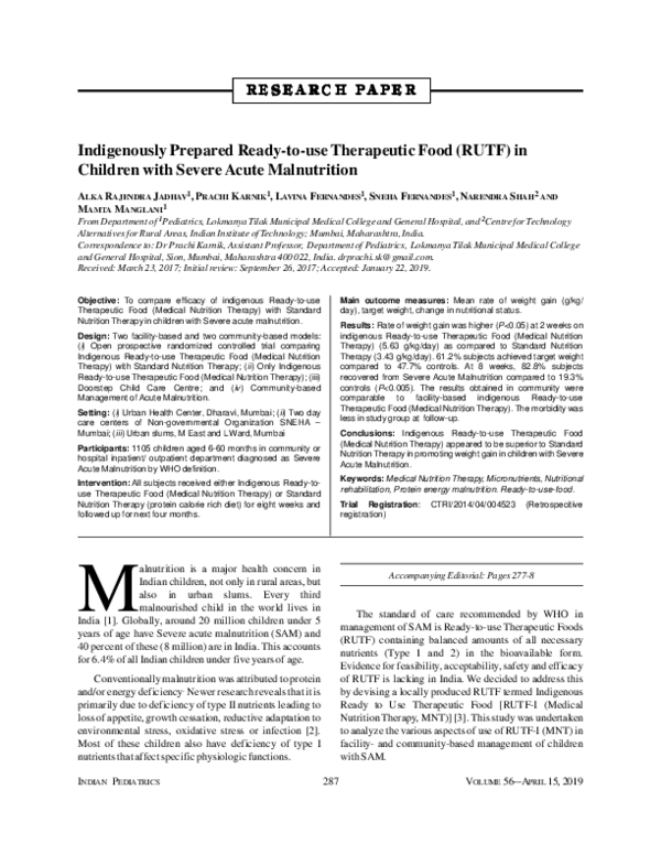 (PDF) Indigenously Prepared Ready-to-use Therapeutic Food (RUTF) in ...