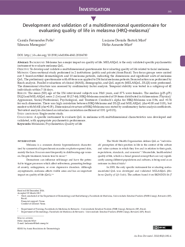 (PDF) Development and validation of a multidimensional questionnaire for evaluating quality of ...