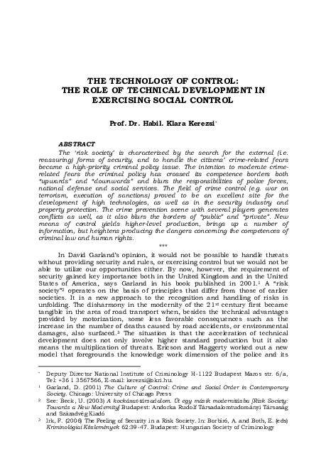 (PDF) The Technology of Control : The Role of Technical Development in ...