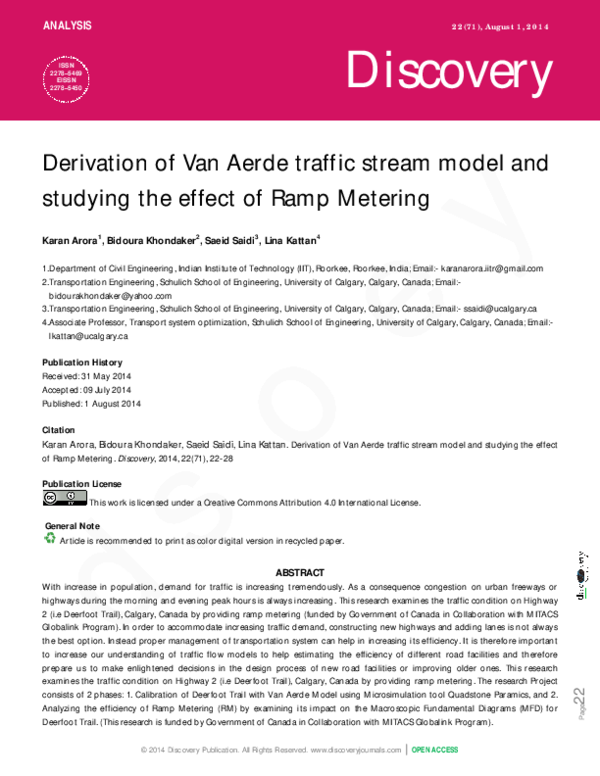 (PDF) Derivation of Van Aerde traffic stream model and studying the ...