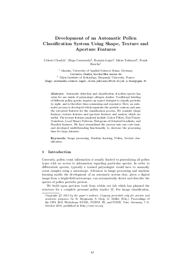 (PDF) Development of an Automatic Pollen Classification System Using ... (PDF) Development of an Automatic Pollen Classification System Using ...