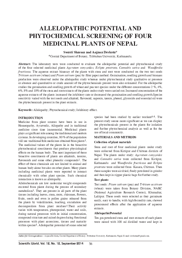 (PDF) Evaluation of Allelopathic Potential and Phytochemical Screening ...