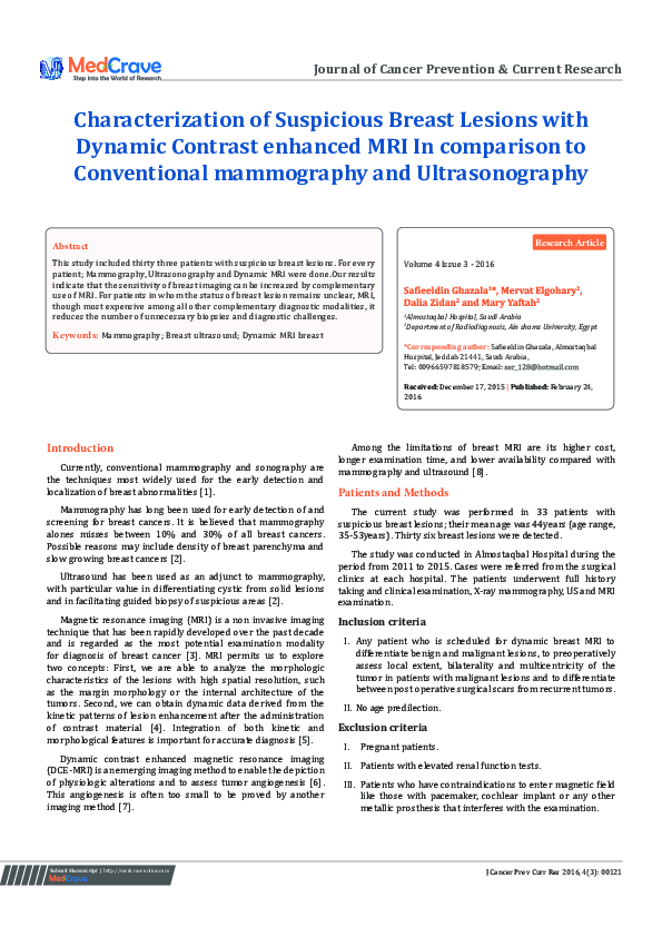 (PDF) Characterization of Suspicious Breast Lesions with Dynamic Contrast enhanced MRI In ...