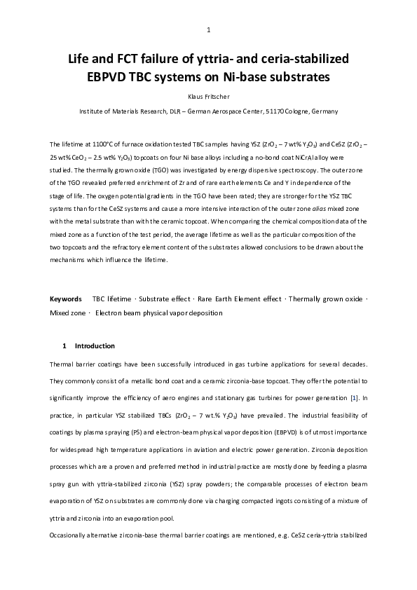 (PDF) Life and FCT Failure of Yttria- and Ceria-Stabilized EBPVD TBC ...