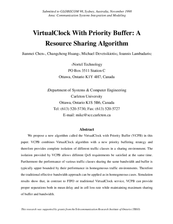 Pdf Virtualclock With Priority Buffer A Resource Sharing Algorithm