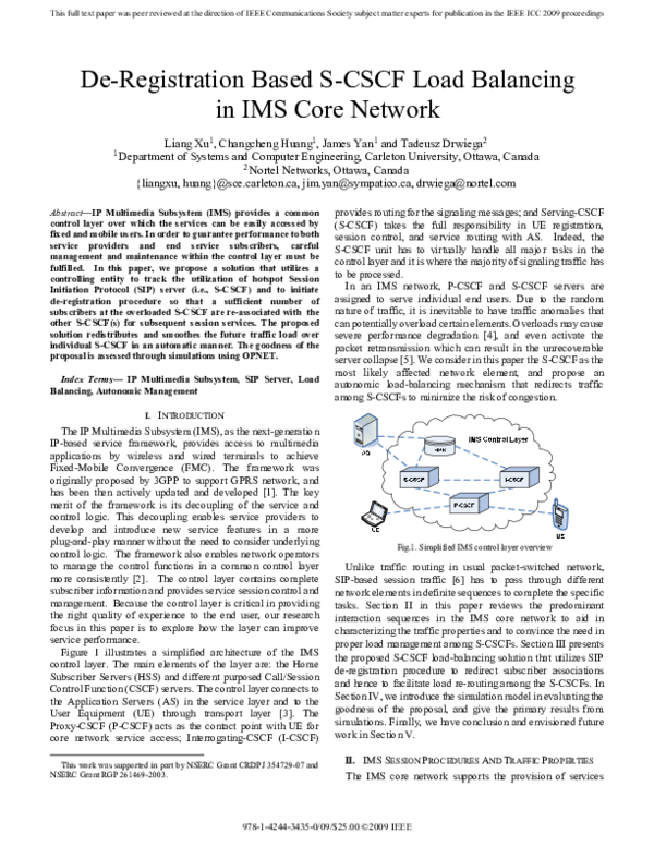 Pdf De Registration Based S Cscf Load Balancing In Ims Core Network