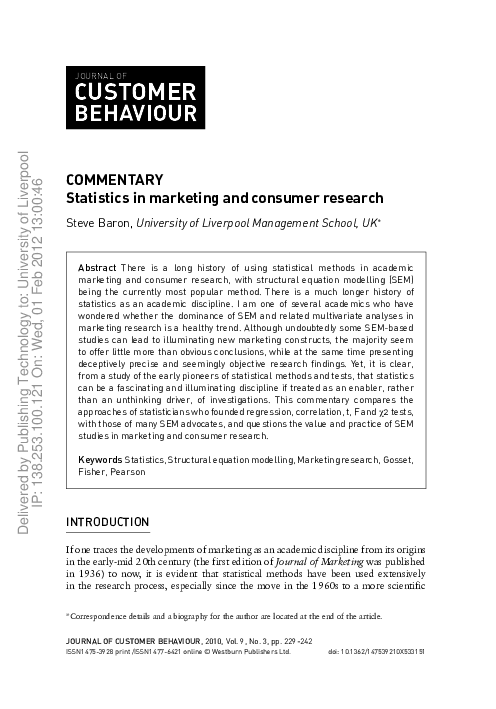 (PDF) Statistics in Marketing and Consumer Research