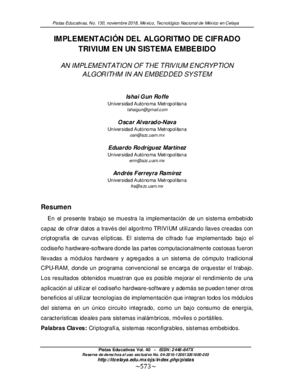 Implementación Del Algoritmo De Cifrado Trivium en Un Sistema Embebido ...