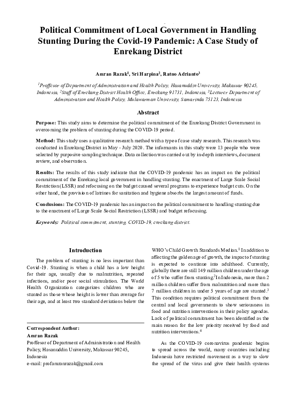 (PDF) Political Commitment of Local Government in Handling Stunting ...