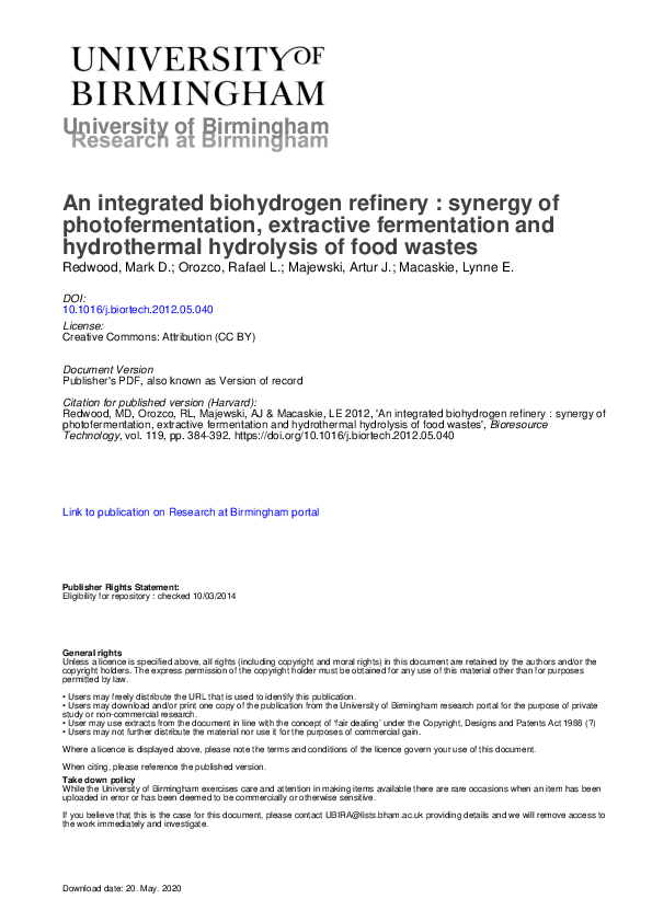 (PDF) An integrated biohydrogen refinery: Synergy of photofermentation ...