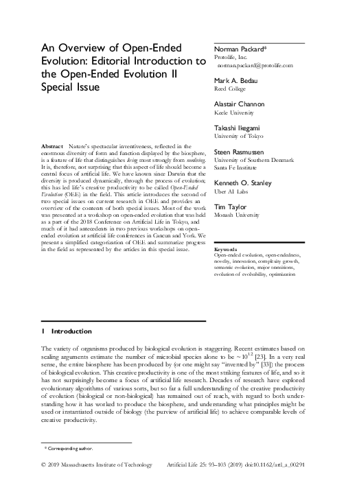 (PDF) An Overview of Open-Ended Evolution: Editorial Introduction to ...