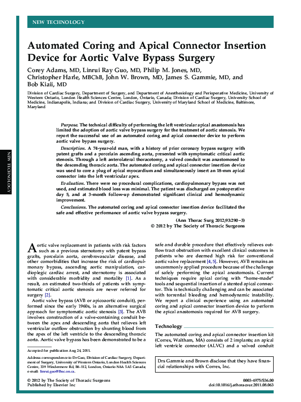 (PDF) Automated Coring and Apical Connector Insertion Device for Aortic ...