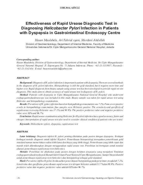 (PDF) Effectiveness of Rapid Urease Diagnostic Test in Diagnosing ...