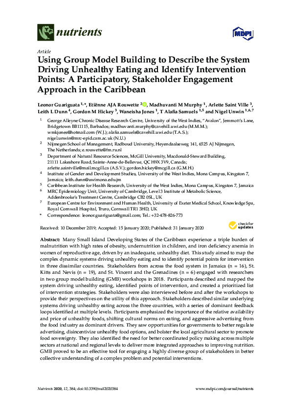 (PDF) Using Group Model Building to Describe the System Driving Unhealthy Eating and Identify ...