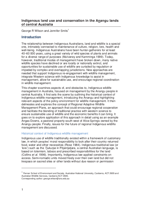 (PDF) Indigenous land use and conservation in the Anangu lands of ...