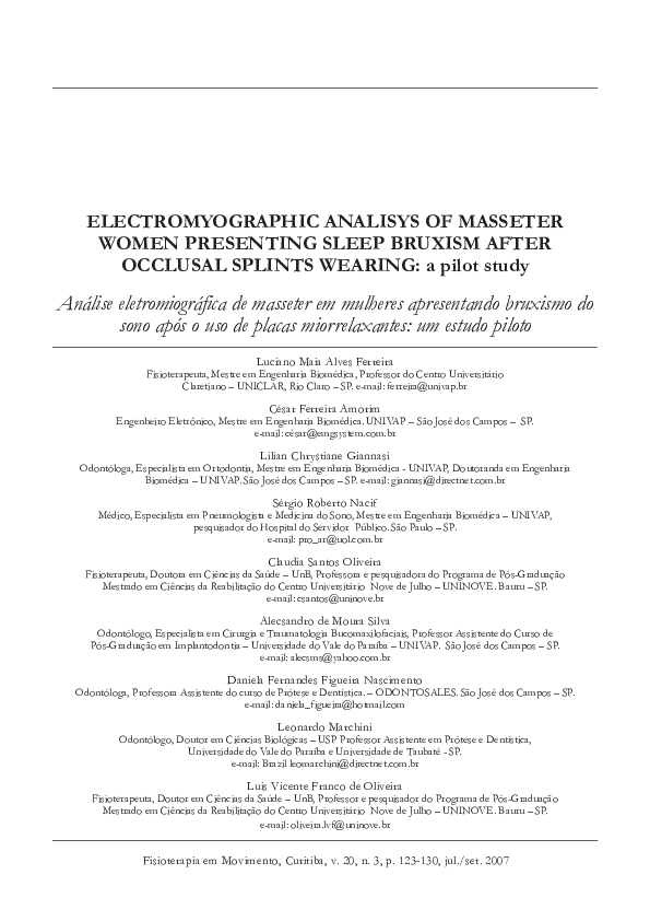 (PDF) ELECTROMYOGRAPHIC ANALISYS OF MASSETER WOMEN PRESENTING SLEEP ...