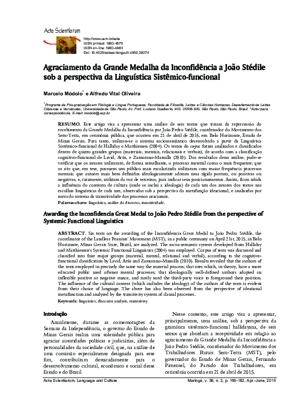 (PDF) Agraciamento da Grande Medalha da Inconfidência a João Stédile ...