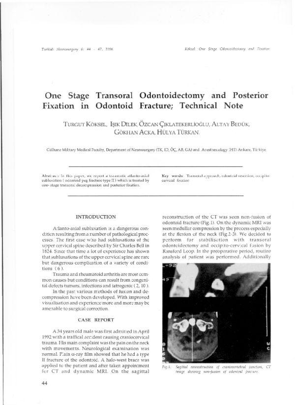 (PDF) Odontoidectomy and Fracture; Technical Transoral Odontoid One ...