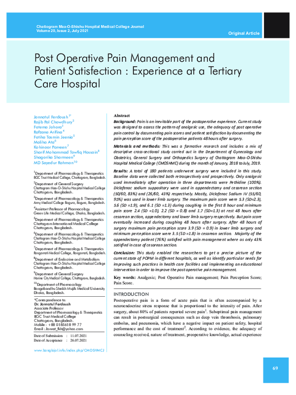 (PDF) Post Operative Pain Management and Patient Satisfection ...