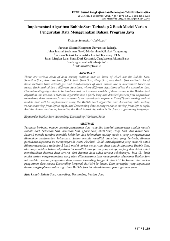 Pdf Implementation Of Bubble Sort Algorithm On 2 Fruit Models Of Data