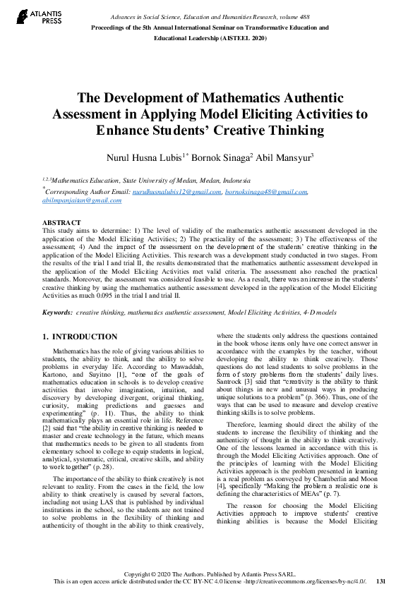 (PDF) The Development of Mathematics Authentic Assessment in Applying ...