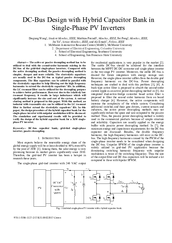 (PDF) DC-bus design with hybrid capacitor bank in single-phase PV inverters